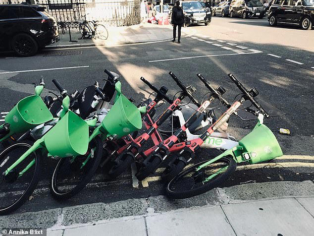 Locals' fury as dockless e-bike bay in affluent London area is overrun by 'careless' cyclists