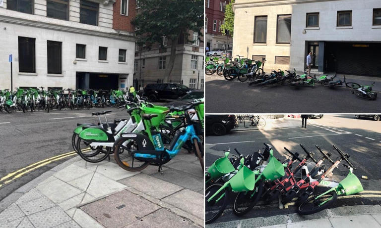Locals' fury as dockless e-bike bay in affluent London area is overrun by 'careless' cyclists