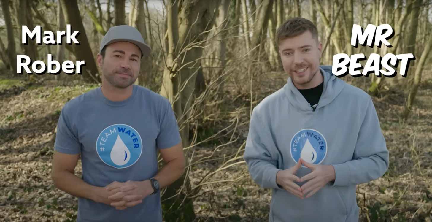 YouTubers MrBeast, Mark Rober tease #TeamWater project in secret video ...