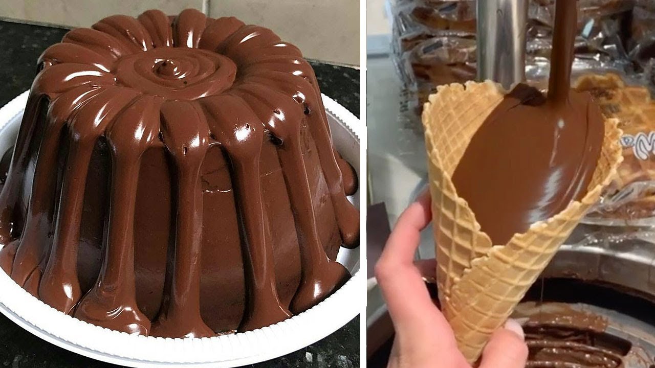 Chocolate Glazed Bundt Cake and Waffle Cone Filling | Satisfying Cake ...