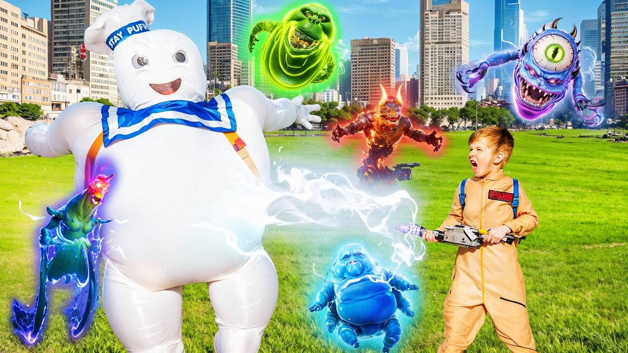 Ghostbuster Scavenger Hunt vs Stay-Puft Marshmallow Man!!