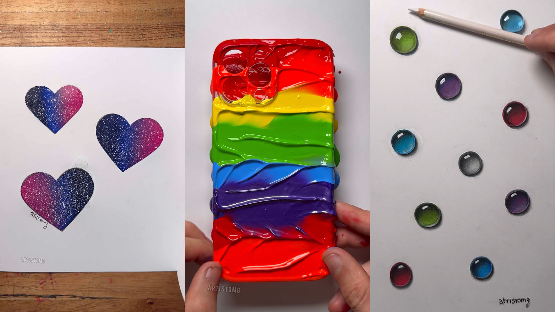 Galaxy Hearts, Rainbow Phone Case, and 3D Drop Drawing