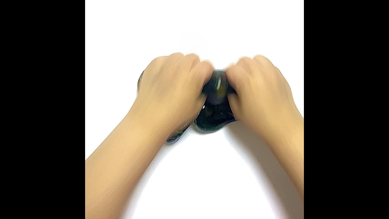 Poking And Squeezing Soft Green Glossy Slime With Brown Breadman Clay