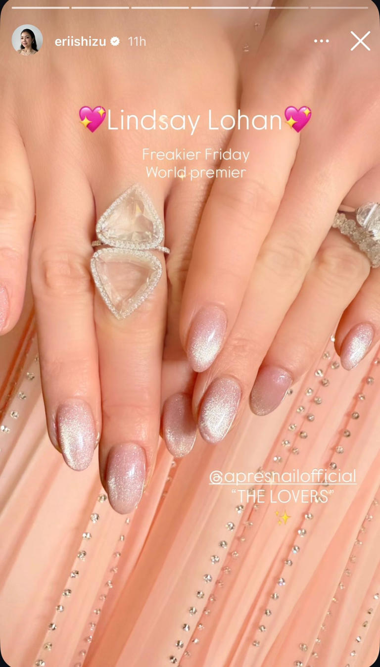 Lindsay Lohan's Pastel Cat-Eye Nails are Fit for a Disney Princess