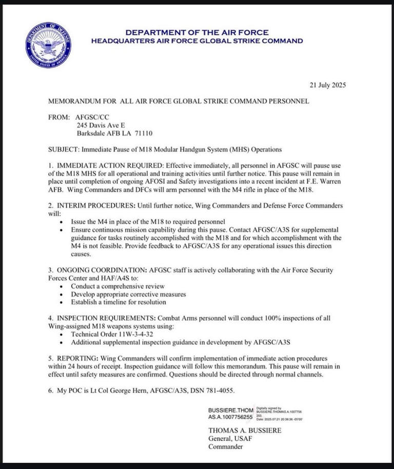 Air Force major command allegedly stops using Sig Sauer’s M18 following ...