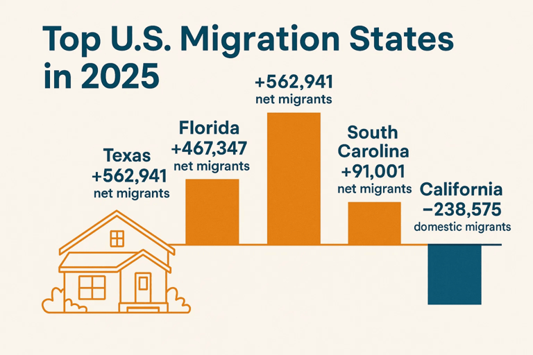 The 4 states Americans are moving to the most in 2025, according to ...