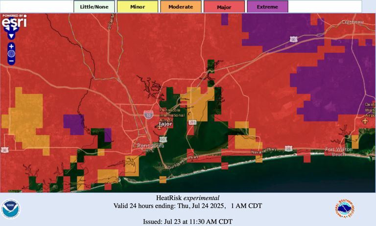 Pensacola area sees third day of heat advisory as heat index hits 110 ...