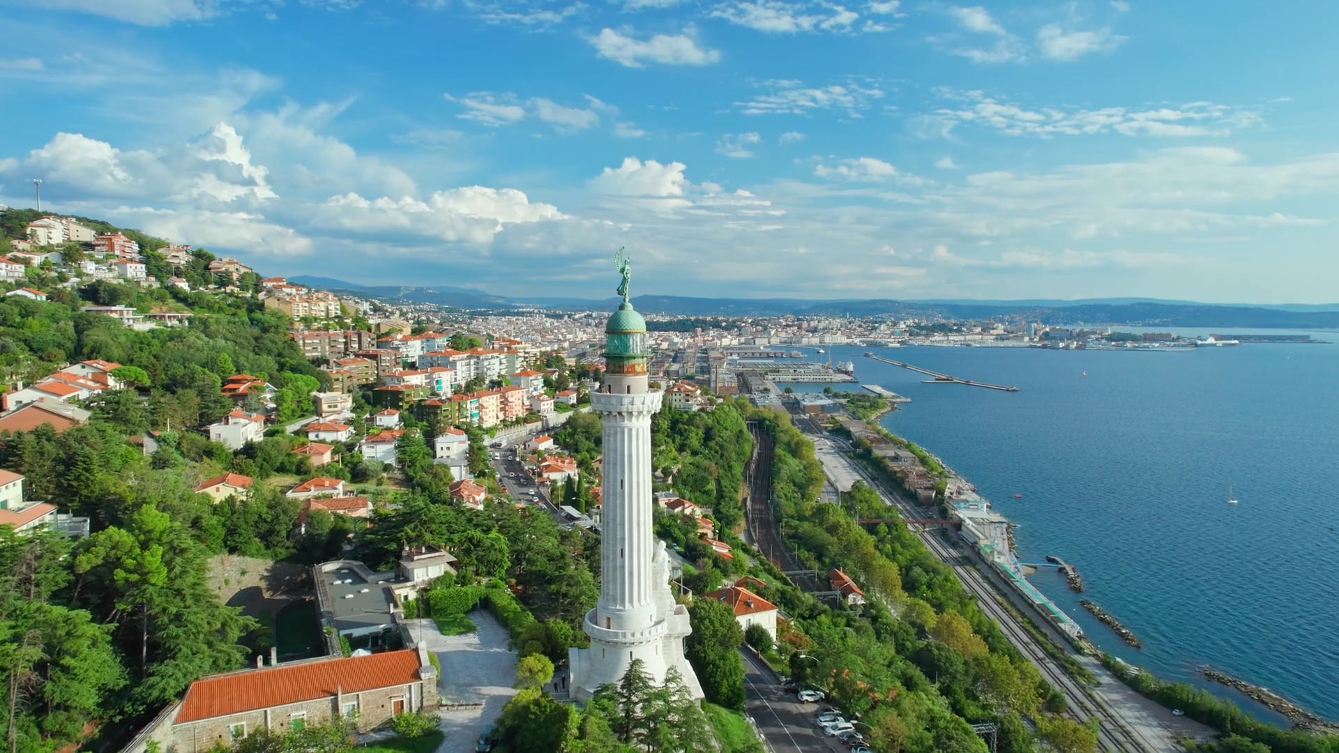 Drone Flight Over Trieste: Aerial View of Italy's Coastal Gem