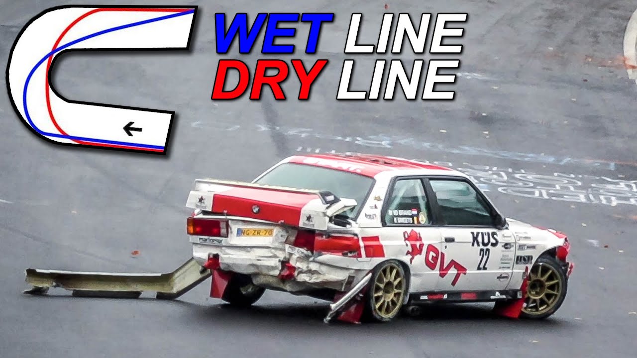 Why the Dry Line Turns Slippery on a Wet Nürburgring Nordschleife