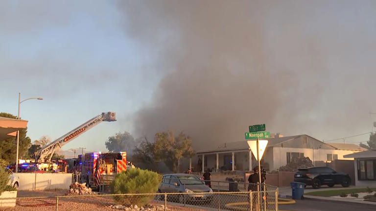 Las Vegas fire crews work to put out house fire in central valley