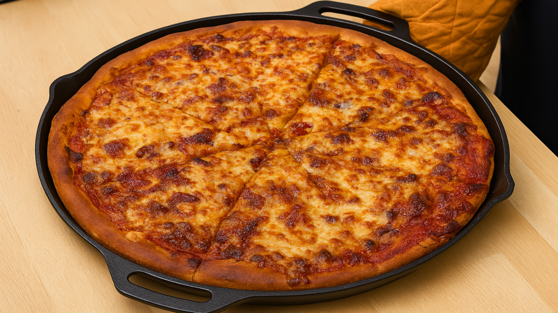 How To Make Cheese Pan Pizza – Thick Crust With Golden Cheese Layer