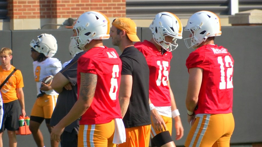 Vols’ first fall camp practice gives look into three-way QB competition