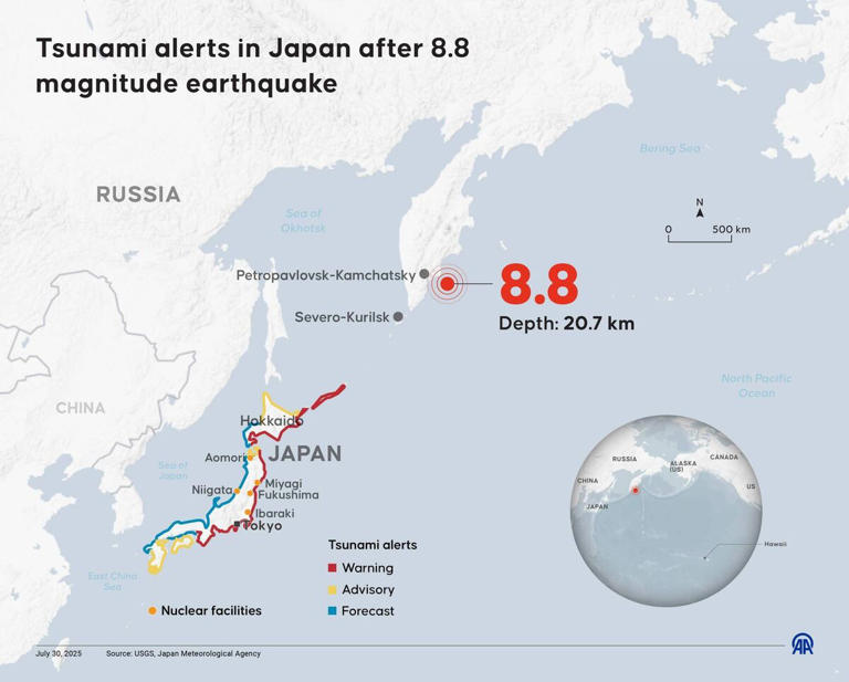 Tsunami warnings scaled back after waves crash into Japan, Hawaii and ...