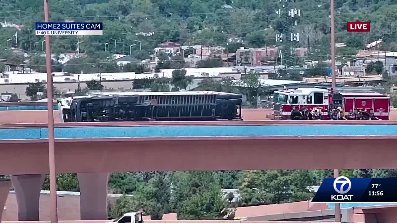Interstate 25 flyover to Interstate 40 closed after semi-truck overturns