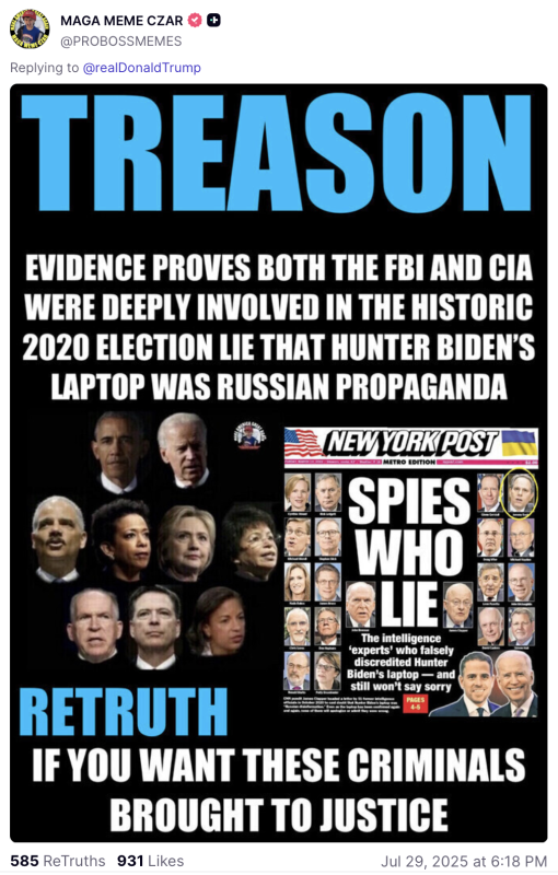 Trump floods Truth Social with memes calling to indict Obama, others