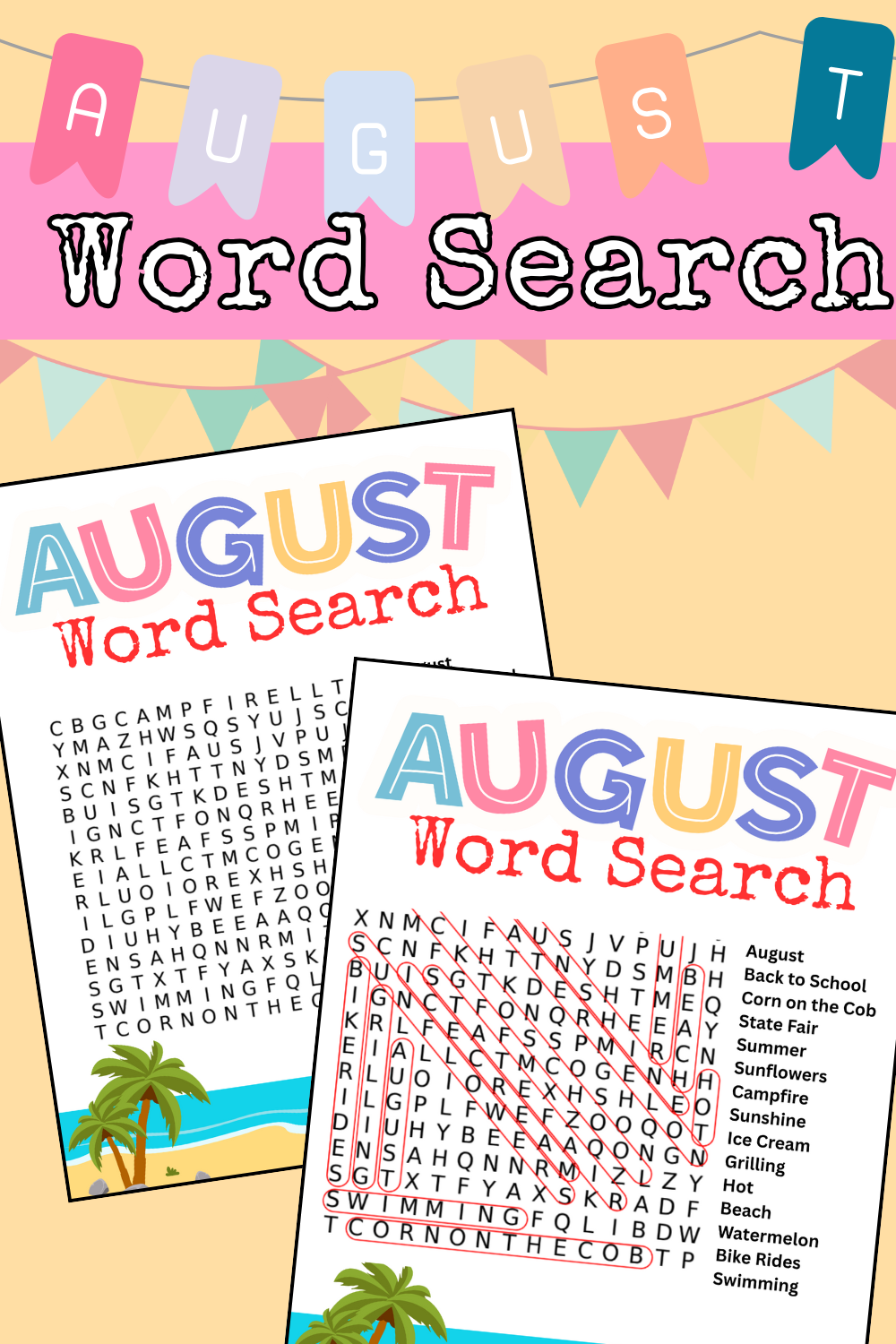 Printable Easy August Word Search and Answer Key