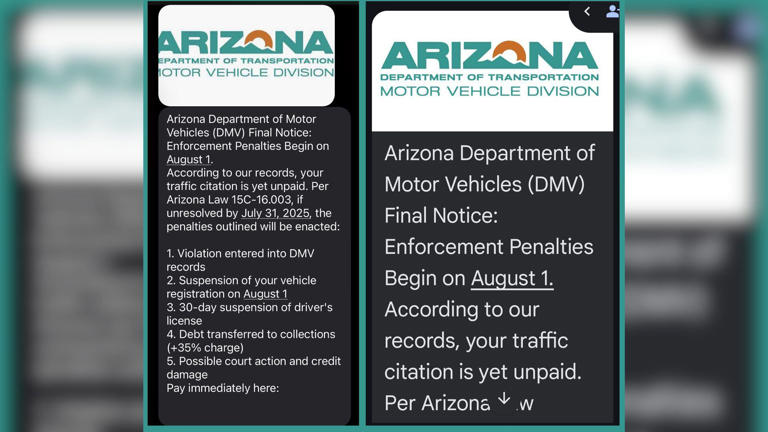 ADOT warns of text scams using motor vehicle division logo