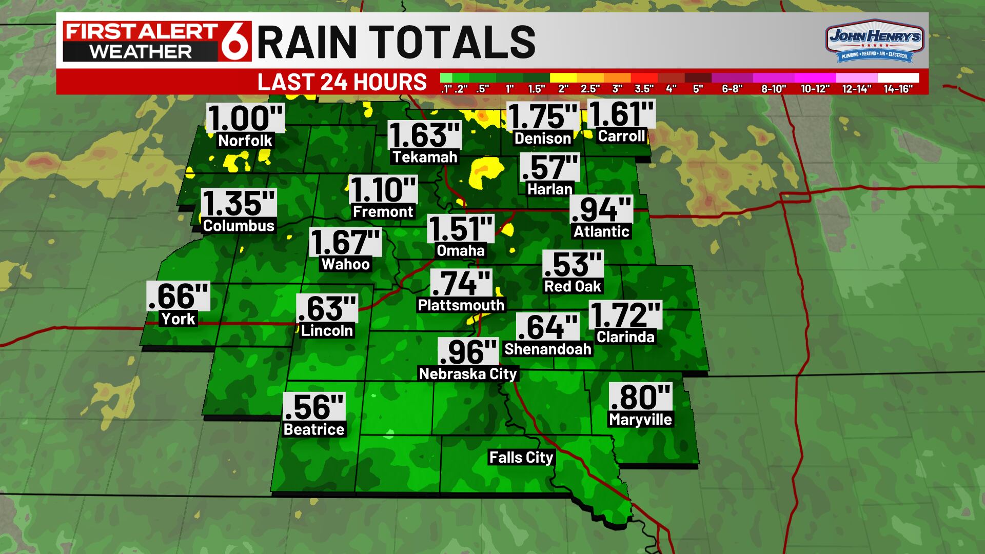 Rain totals and wind reports from overnight storms in Omaha