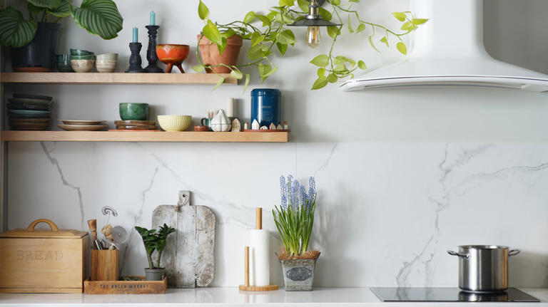 Make Countertops Pop With This Stylish Shelf-Inspired Decor Idea