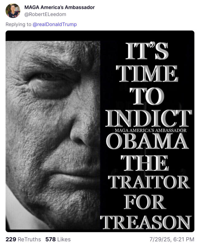 Trump floods Truth Social with memes calling to indict Obama, others