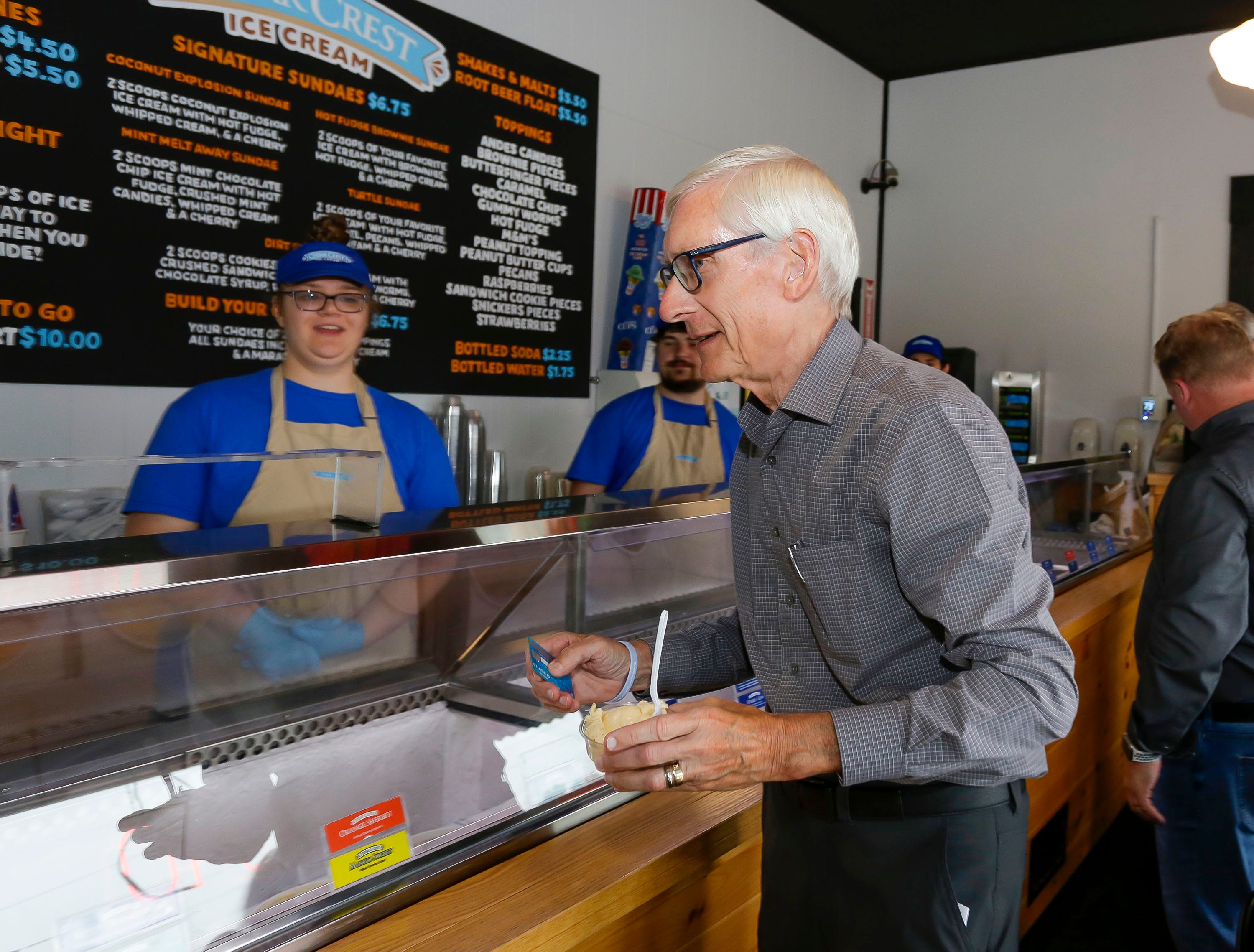 Gov. Tony Evers visited Manitowoc's Cedar Crest Ice Cream July 30. Here ...
