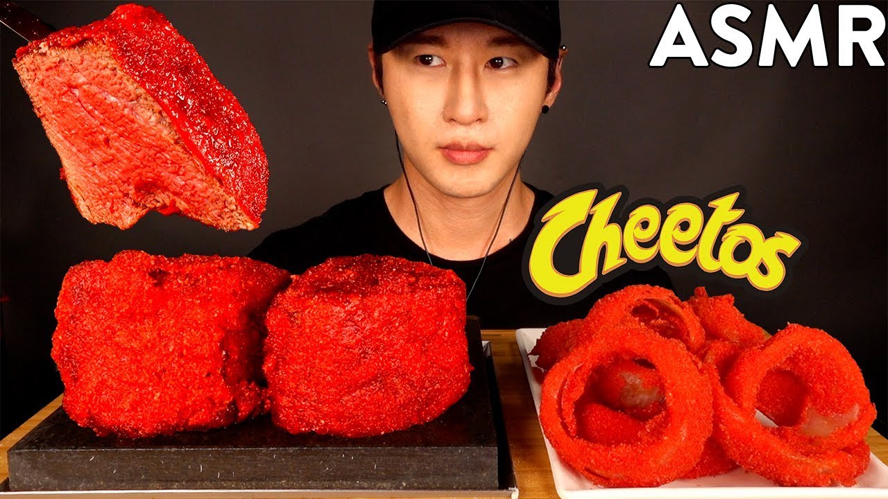 ASMR HOT CHEETOS FILET MIGNON & ONION RINGS MUKBANG (No Talking ...