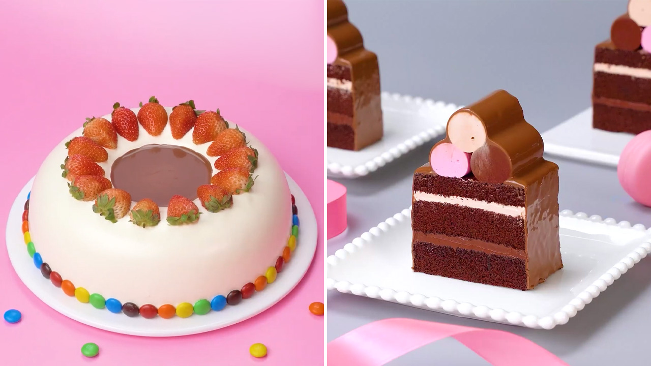 Layered Strawberry Chocolate Ring Cake and Elegant Sliced Cake – Cake ...