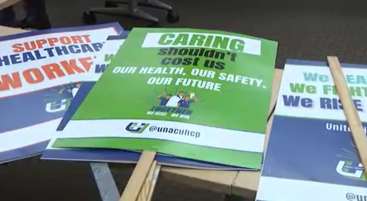 Kaiser health care workers make picket signs for upcoming protest ...