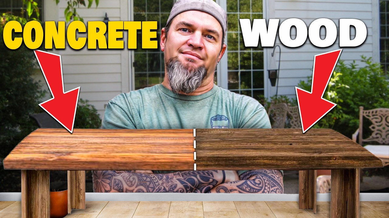 Wood Slab To Concrete DIY Wood Grain Outdoor Table.