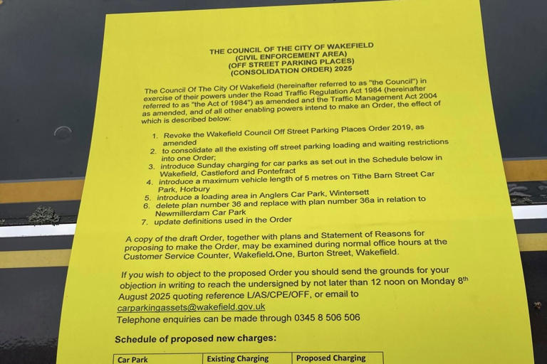 Sunday parking charges plan for Wakefield, Pontefract and Castleford ...