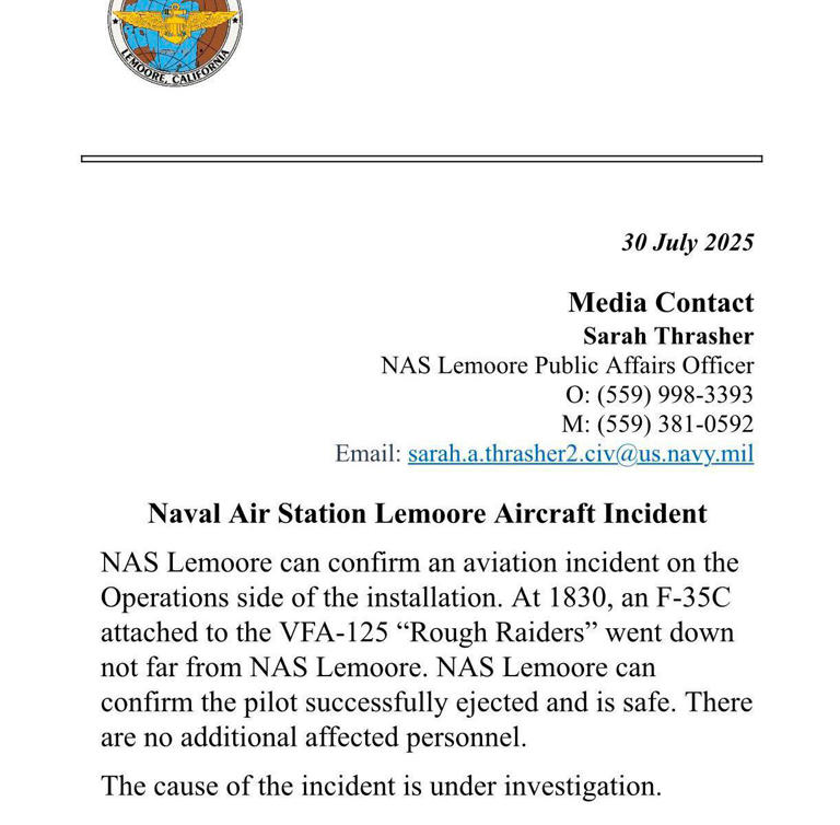 F‑35C der US-Marine stürzt in Kalifornien ab – Untersuchung läuft