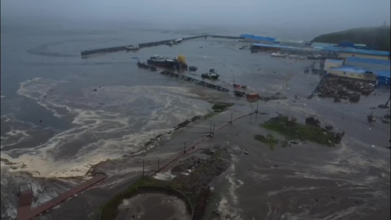 Tsunami floods engulf coastal village in Russia following earthquake