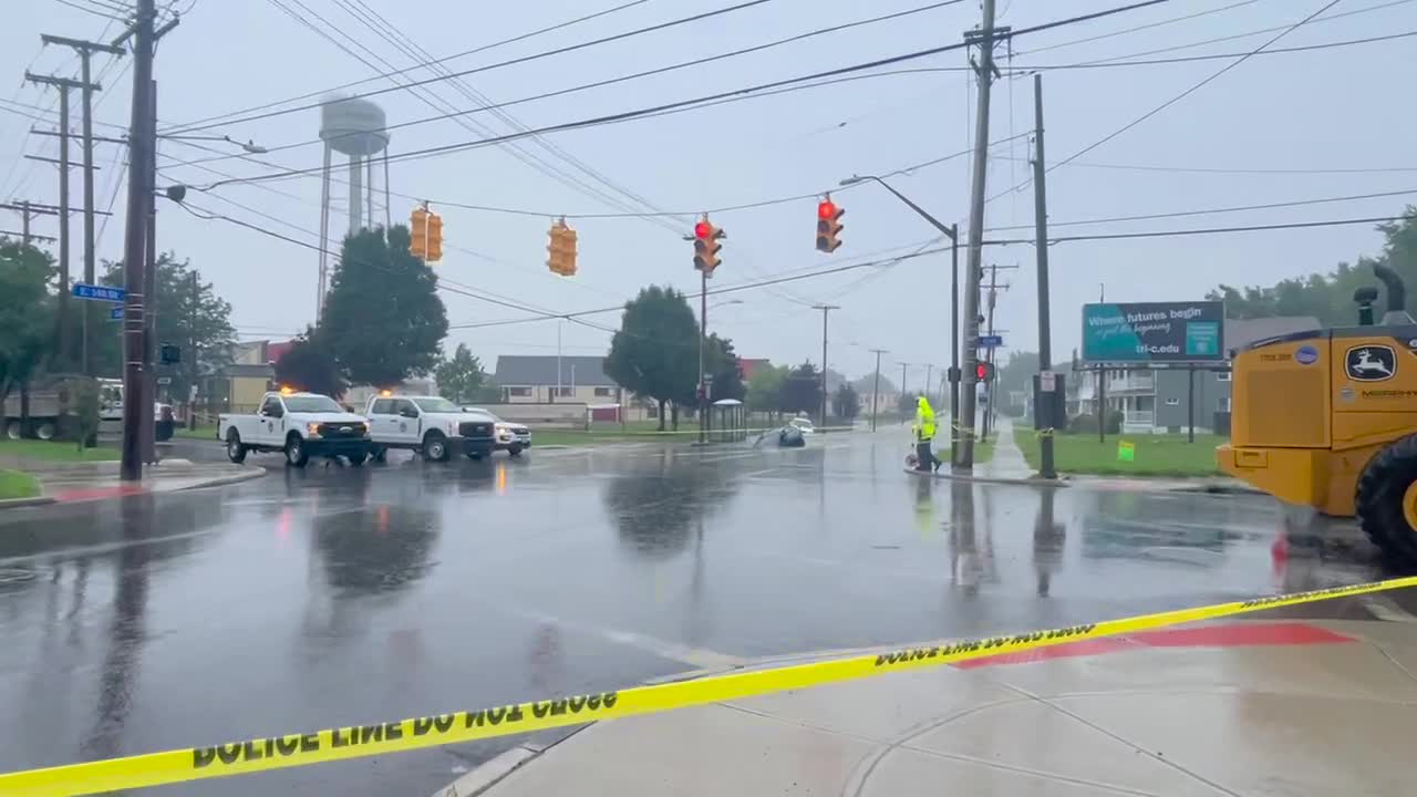 Check out these cars sinking into the road in Cleveland