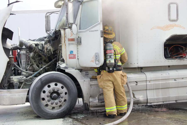 Semi-truck goes up in flames at Prince George gas station