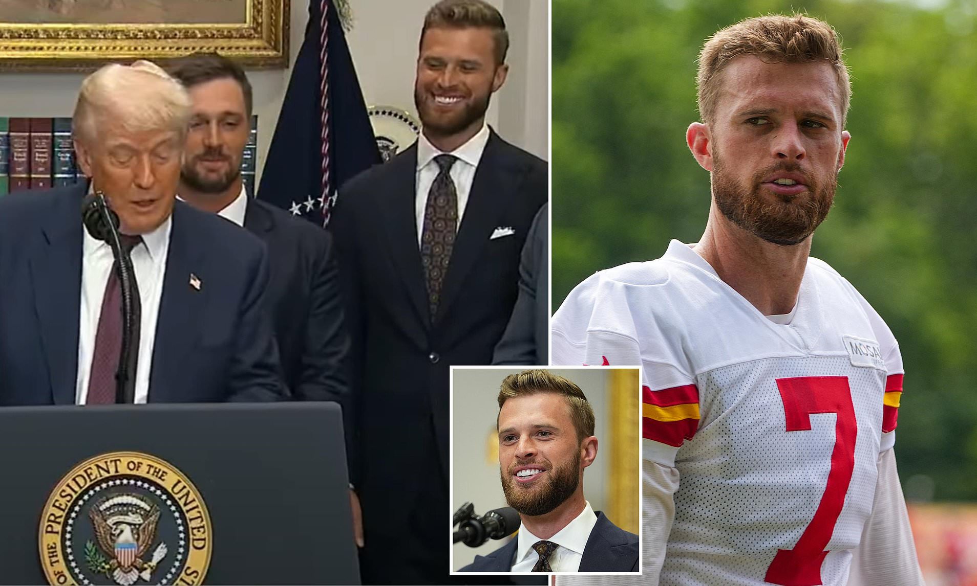 Trump's bizarre comment to Harrison Butker goes viral as Chiefs kicker ...