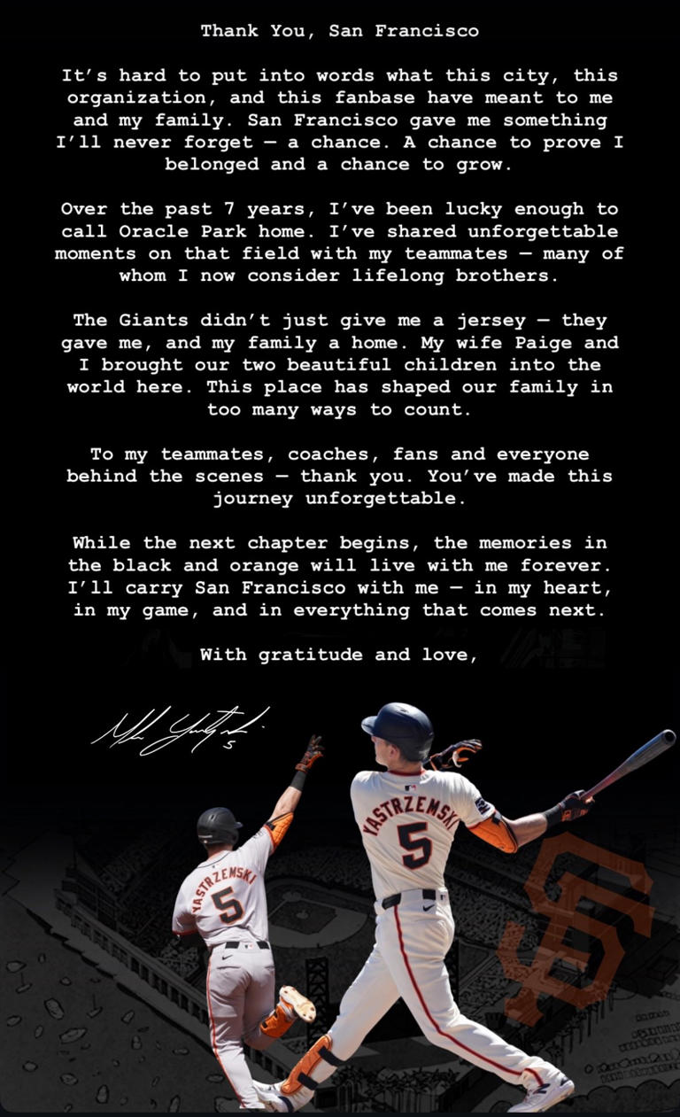 Mike Yastrzemski bids San Francisco, fans farewell in emotional ...