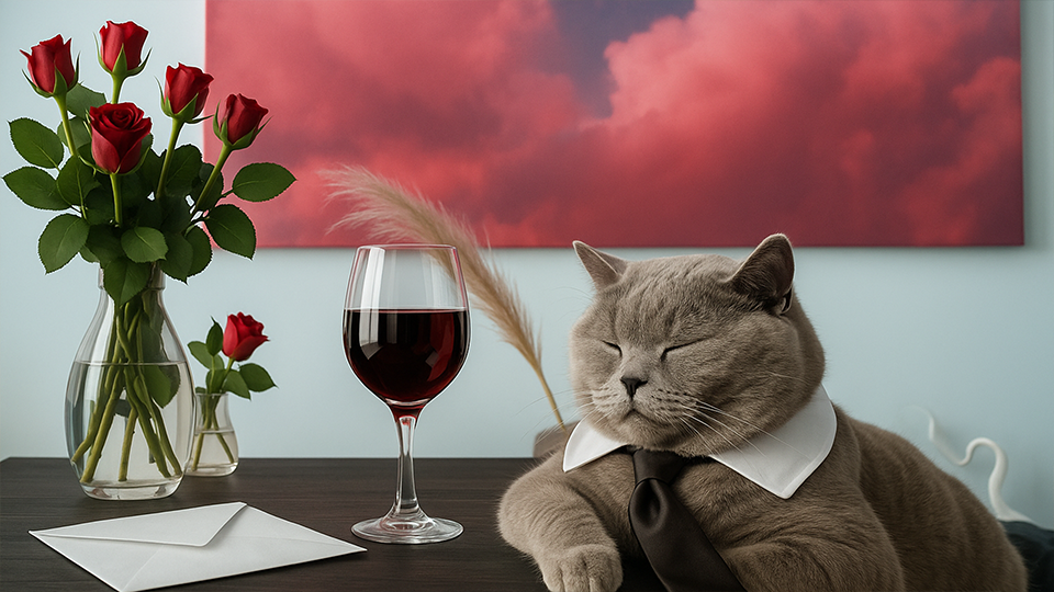 Classy Cat Enjoys a Romantic Dinner Moment