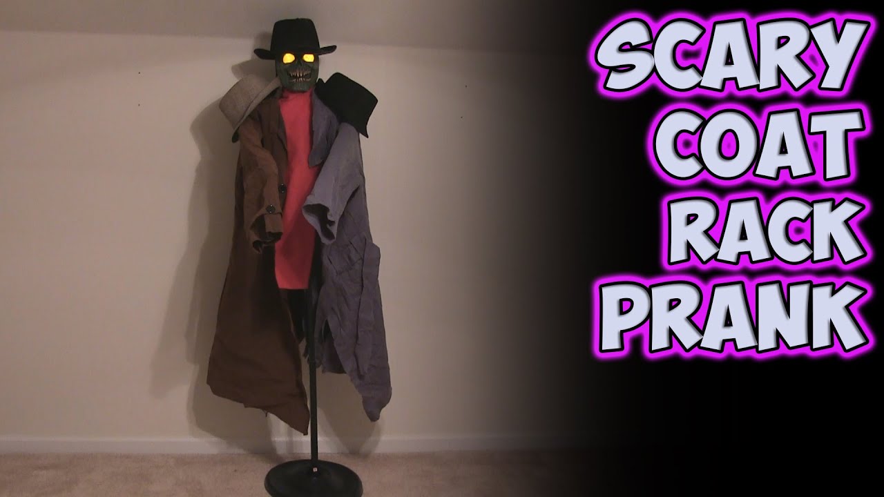 A scary coat rack prank that startles viewers