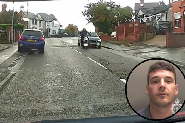 Watch: Moments before man jailed for dangerous driving collides with biker