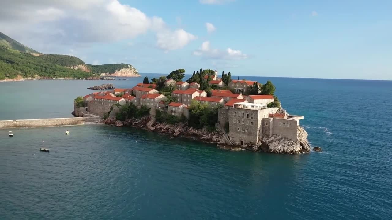 Drone Explores Montenegro's Sveti Stefan Island