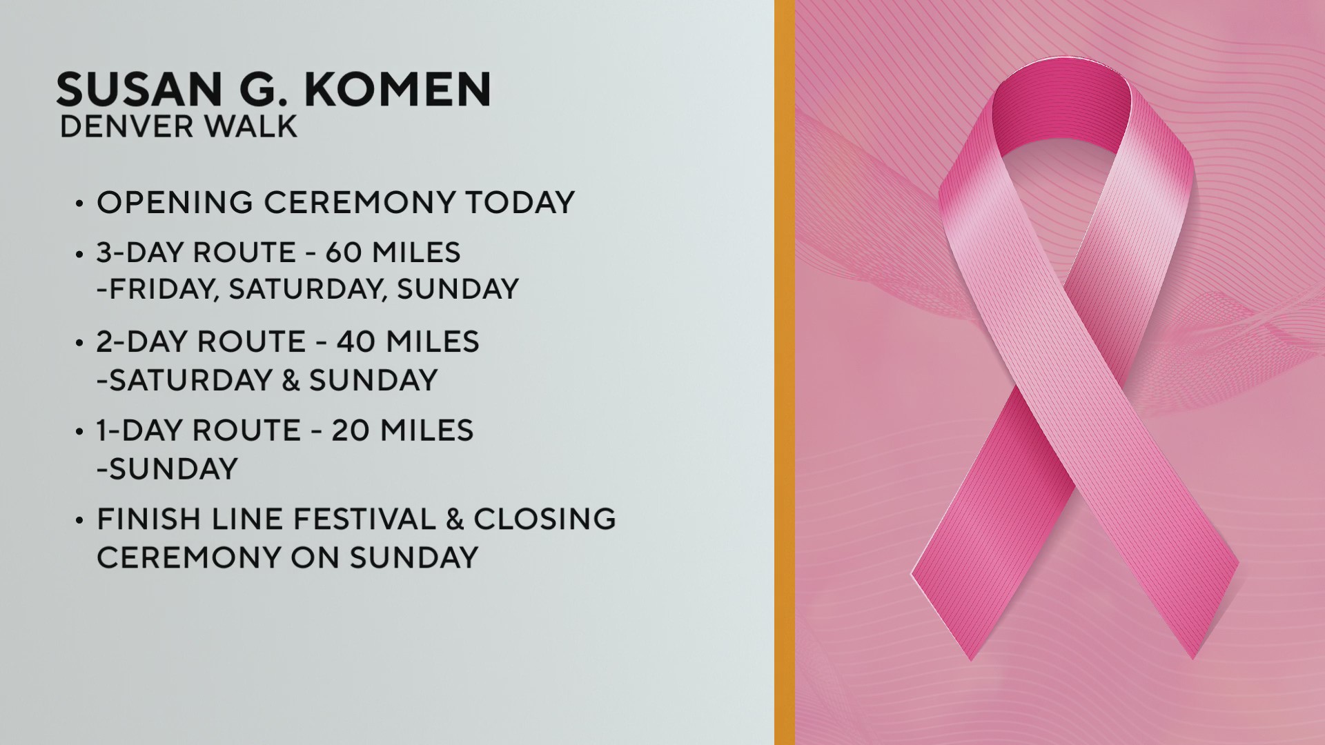 The Susan G. Komen 3-day walk for breast cancer research returns to Denver