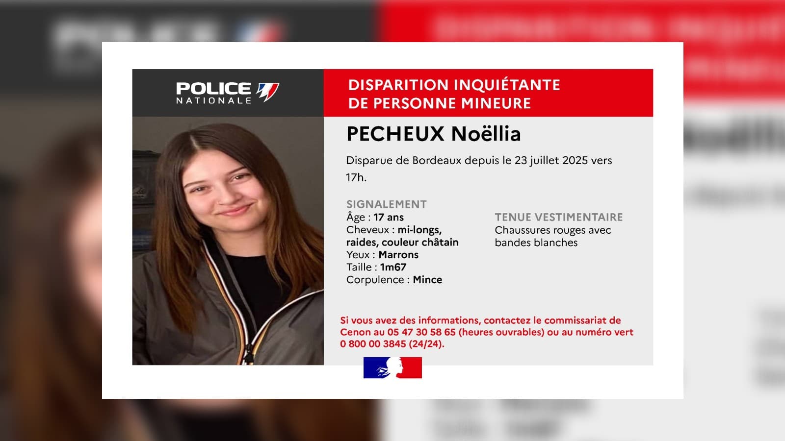 Noëllia, 17 ans, disparue depuis près de trois semaines à Bordeaux, a ...
