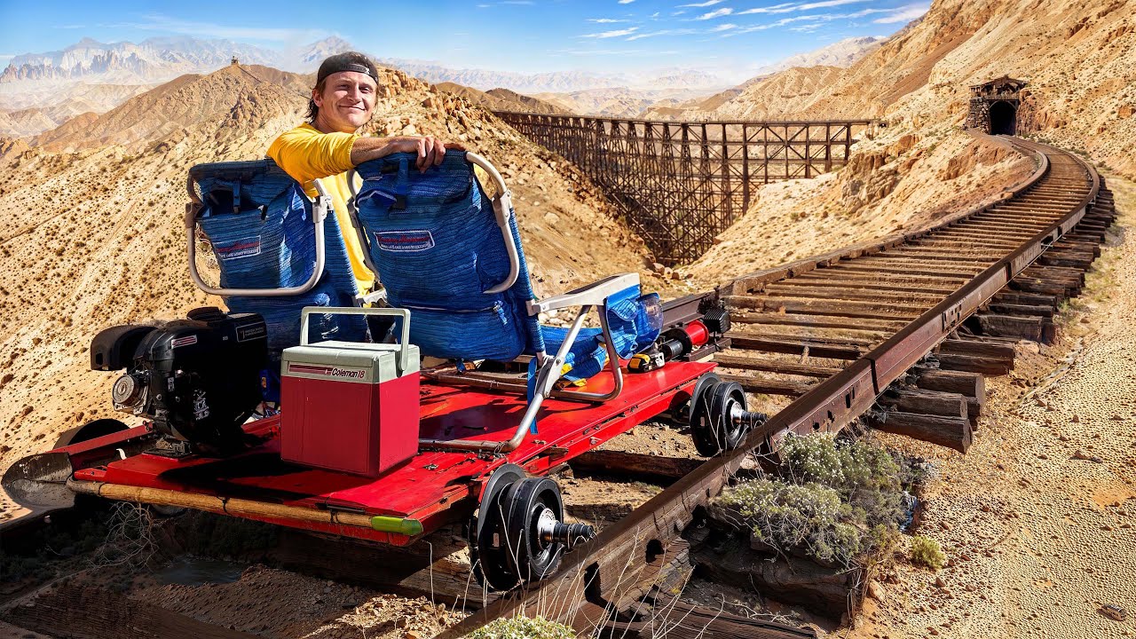 Cruising abandoned tracks in my new DIY rail go-kart