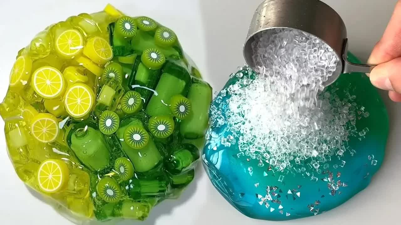 satisfying slime asmr: cutting watermelon and avocado slime