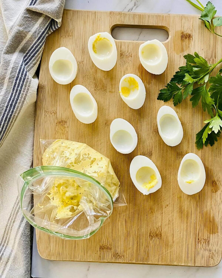 Deviled Eggs with Dill Pickles