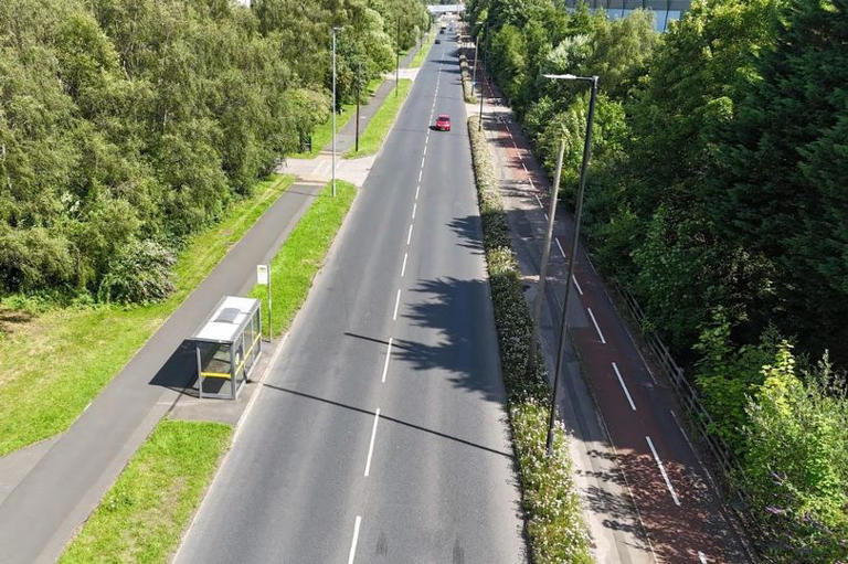 The route through Trafford Park now classed as a B(ee) road
