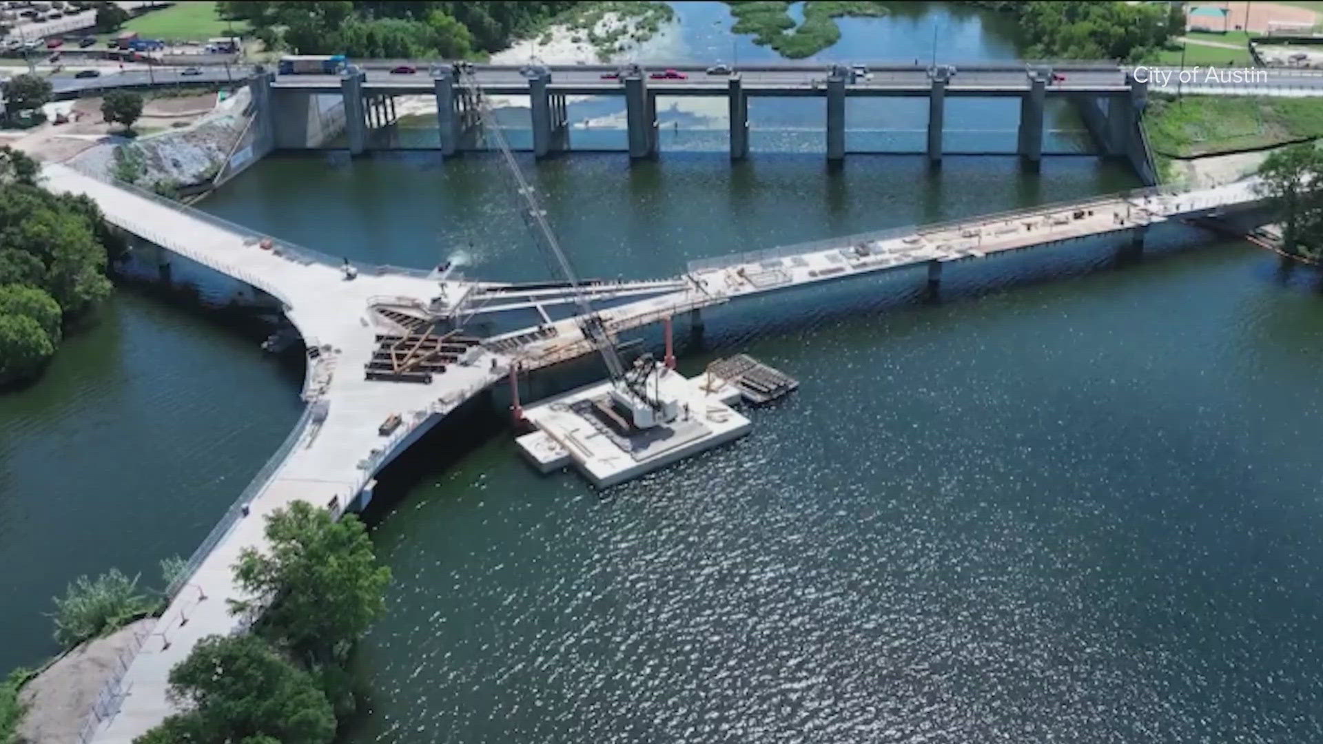 Construction on 'Wishbone' bridge at Longhorn Dam continues