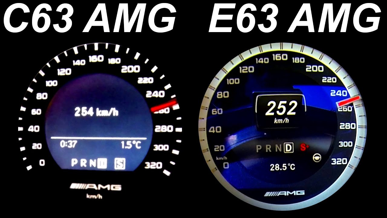 Mercedes C63 AMG vs E63 AMG – 0-230 Acceleration, Exhaust Sound and Burnout