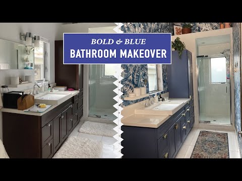 How to refresh dated bathrooms with bold paint and colorful cabinets