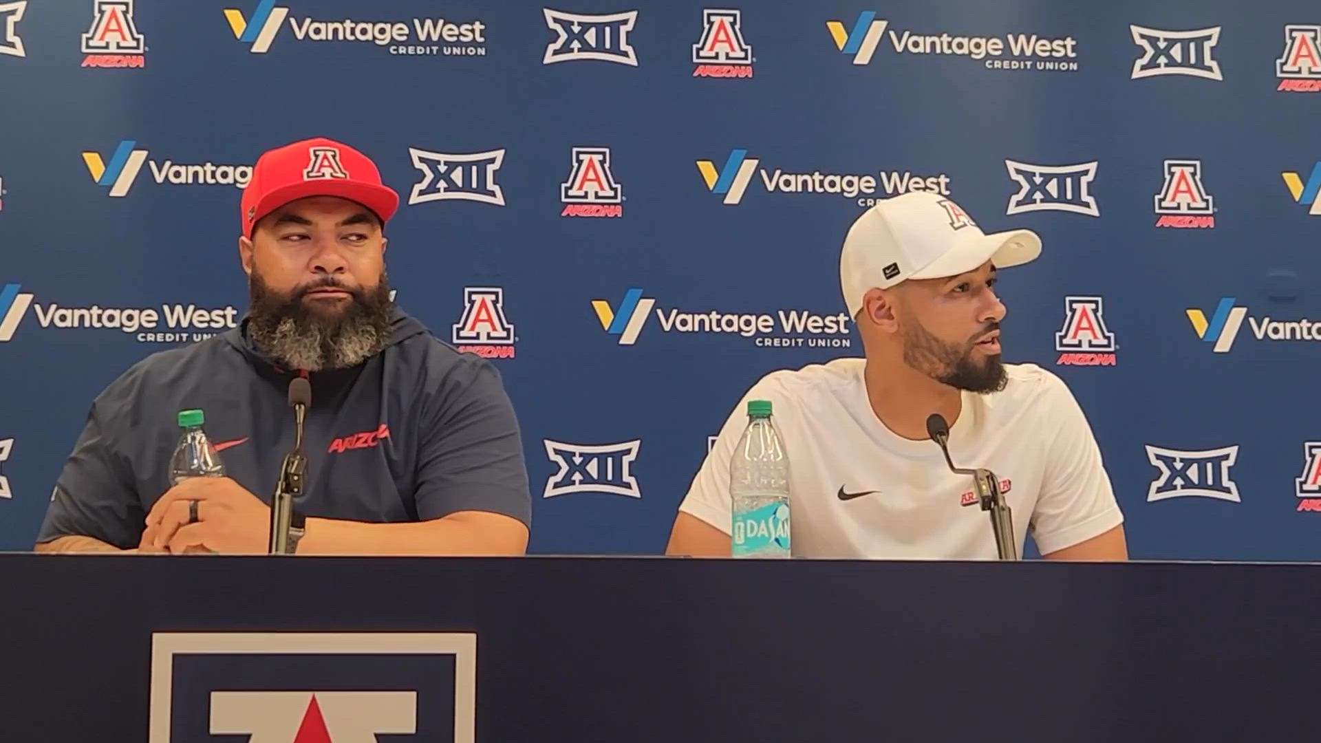 Arizona Wildcats Coaches Lyle Moevao and Coach Caleb Moore on WR Room